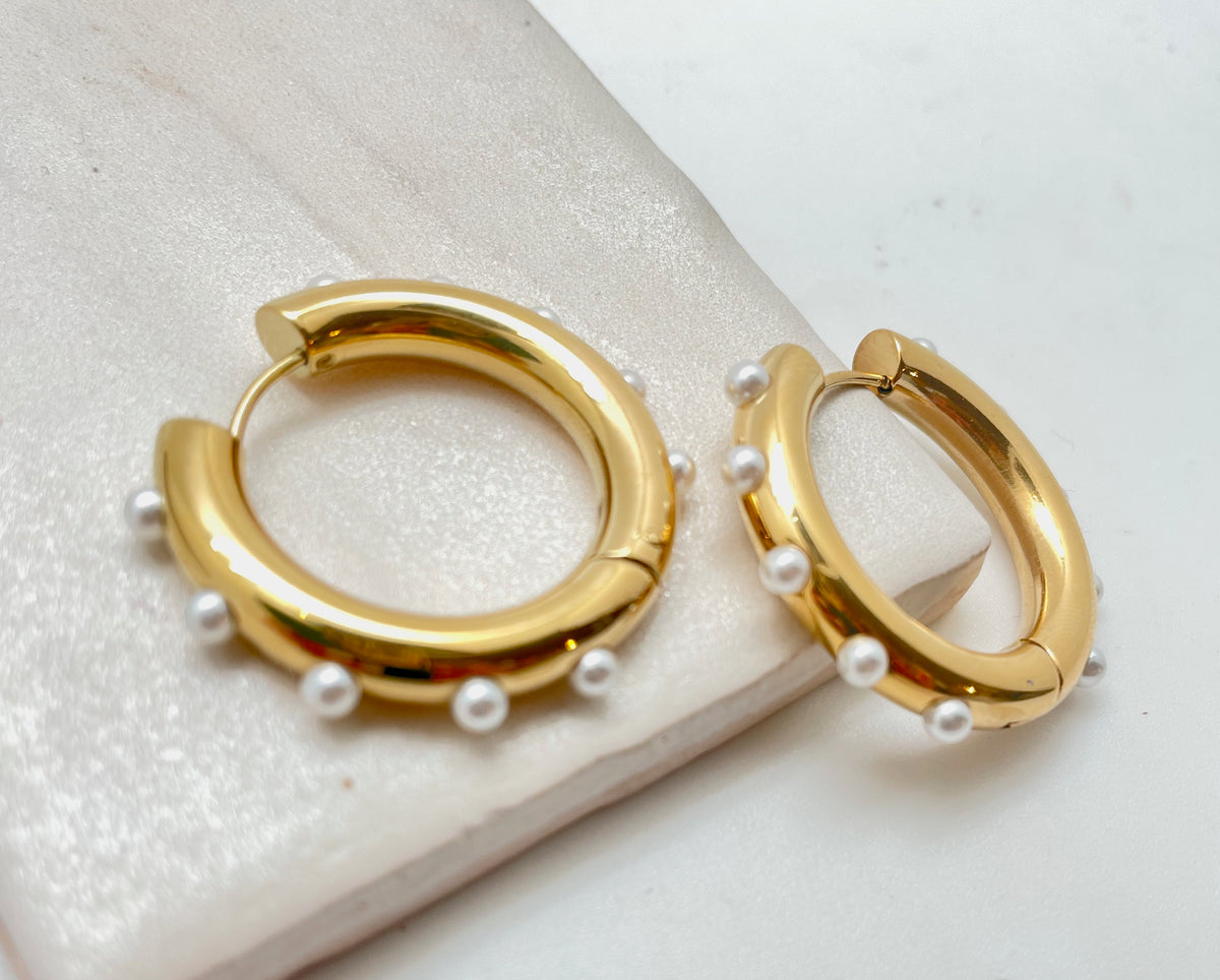 Stainless Steel Pearl Hoop Earrings – Shiver + Duke
